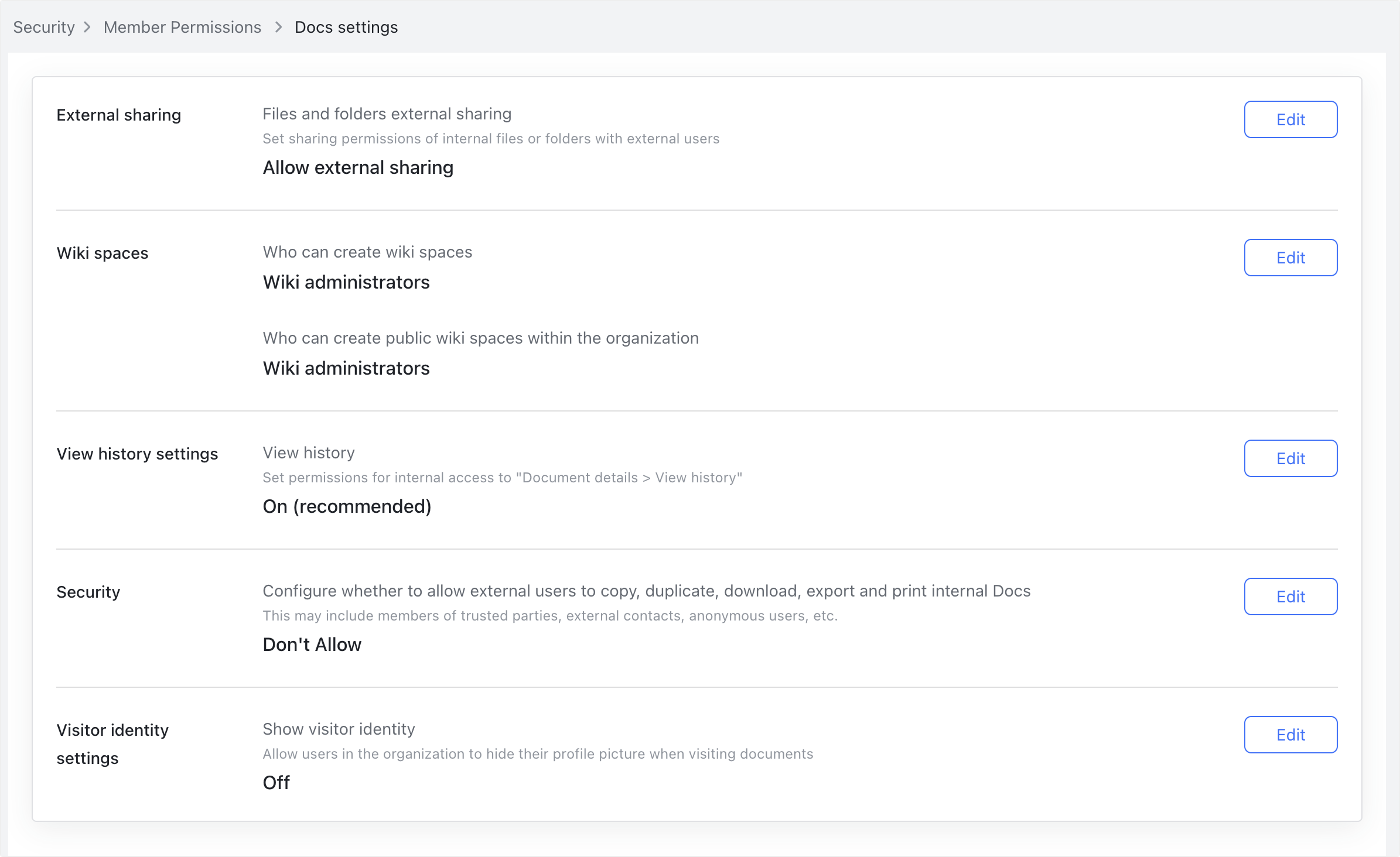 Admin | Configure Docs settings