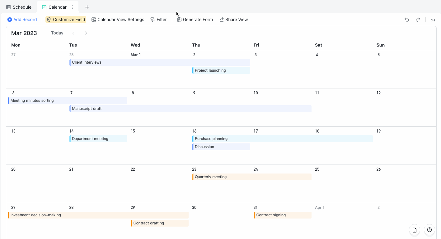 Use calendar views in Base