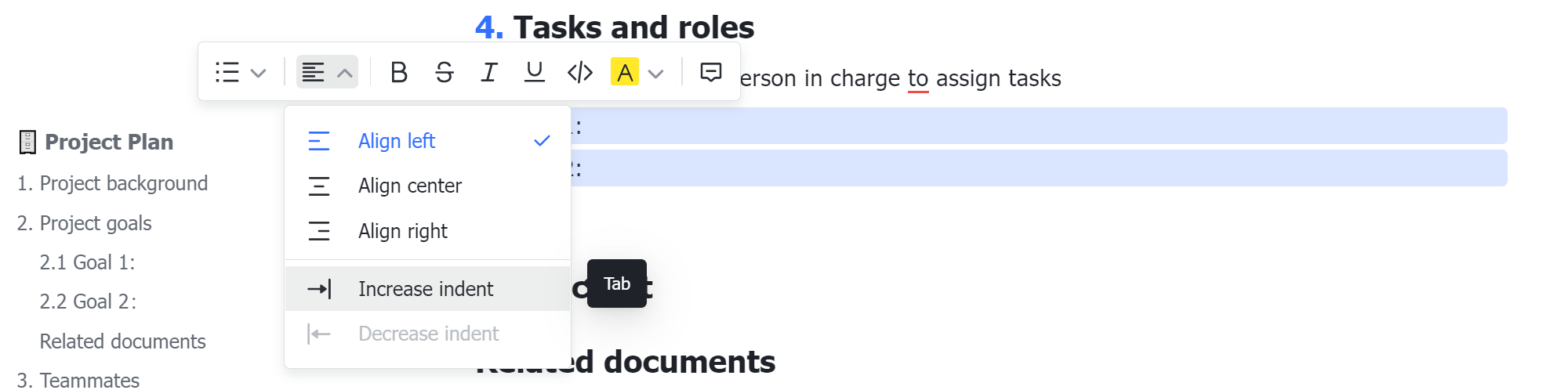 Indent content in Docs