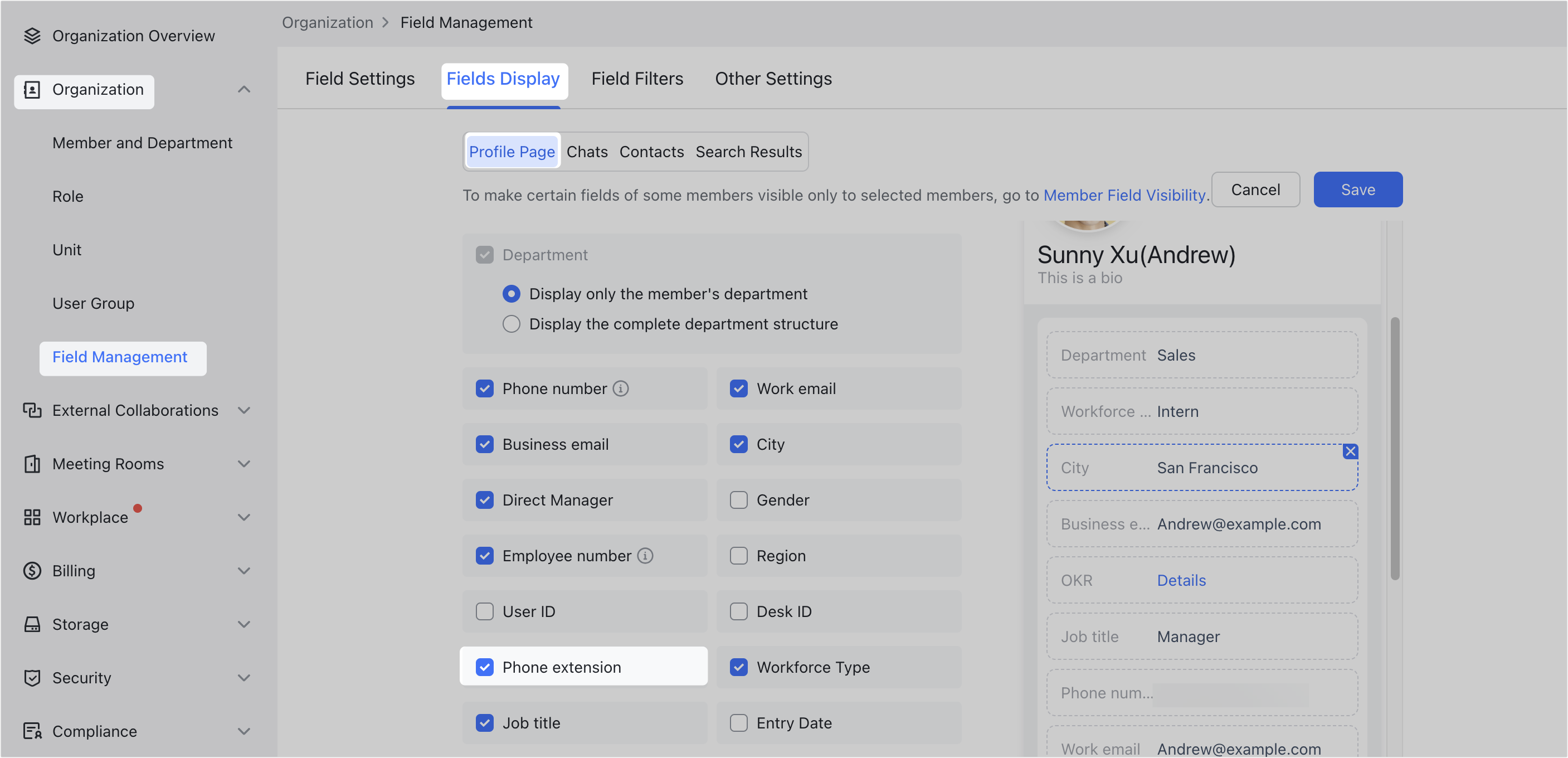 Admin | Add an extension number in the member profile