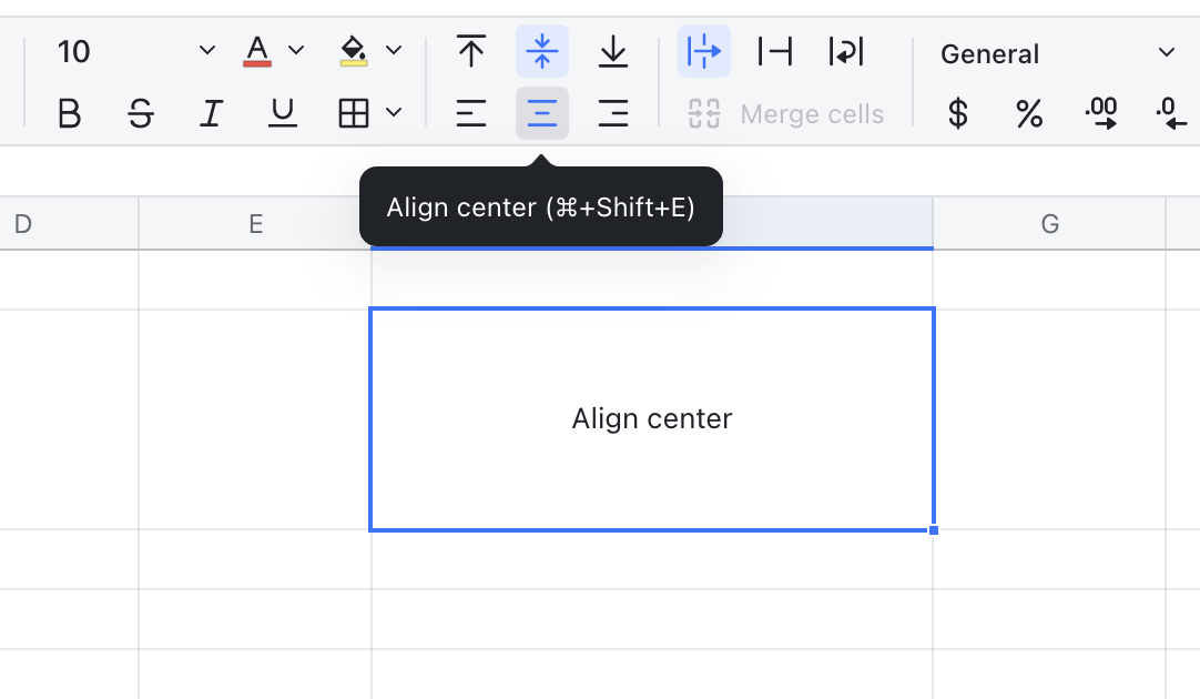 Align text in Sheets