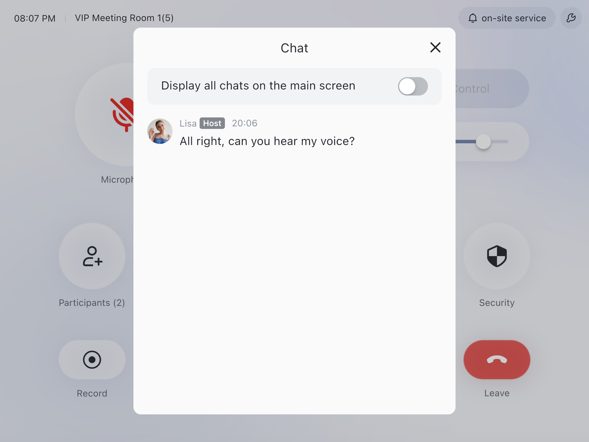 Open a chat window during a meeting