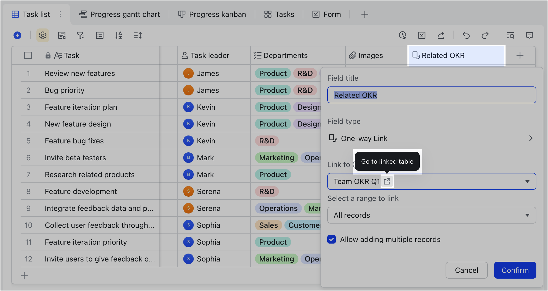 Use one-way link fields in Base