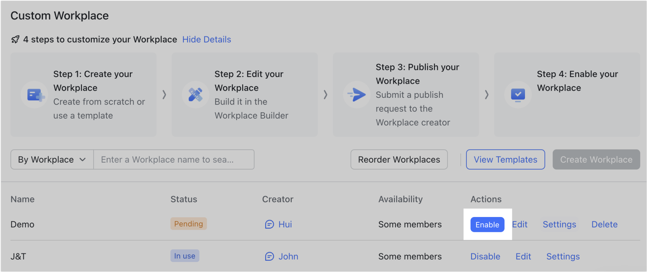 Admin | Get started with Custom Workplace