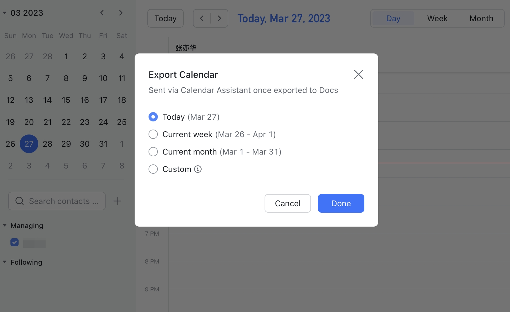 Export your calendar