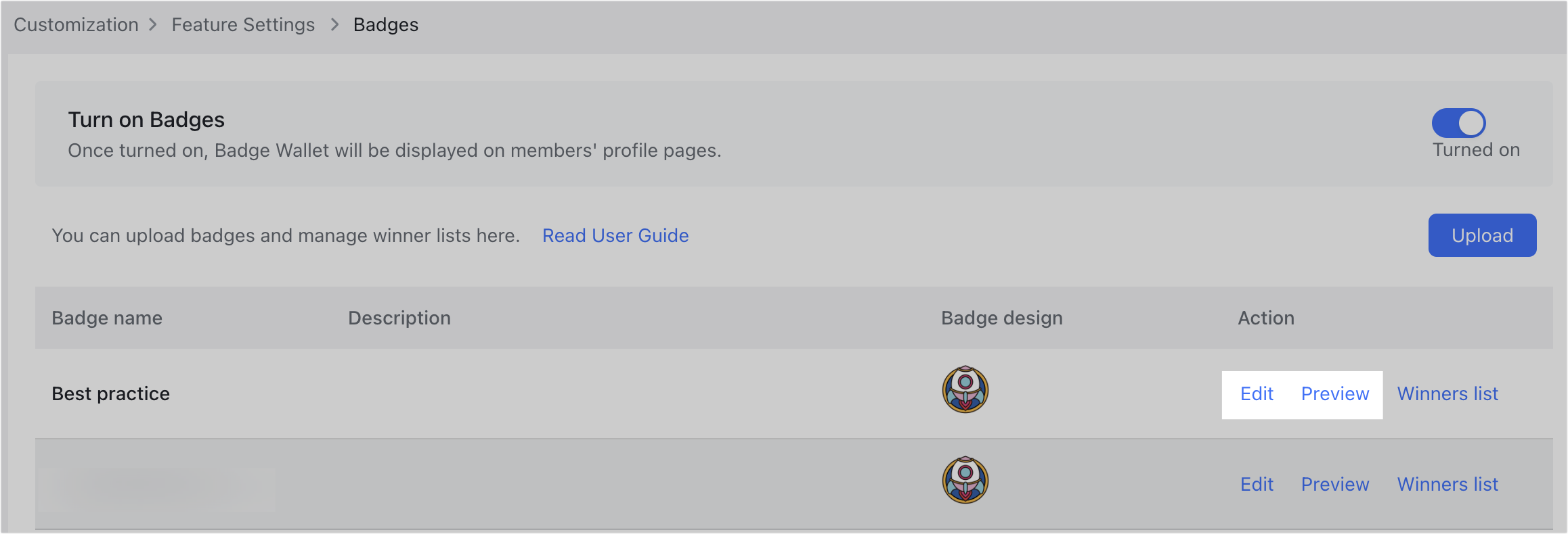 Admin | Upload and manage badges
