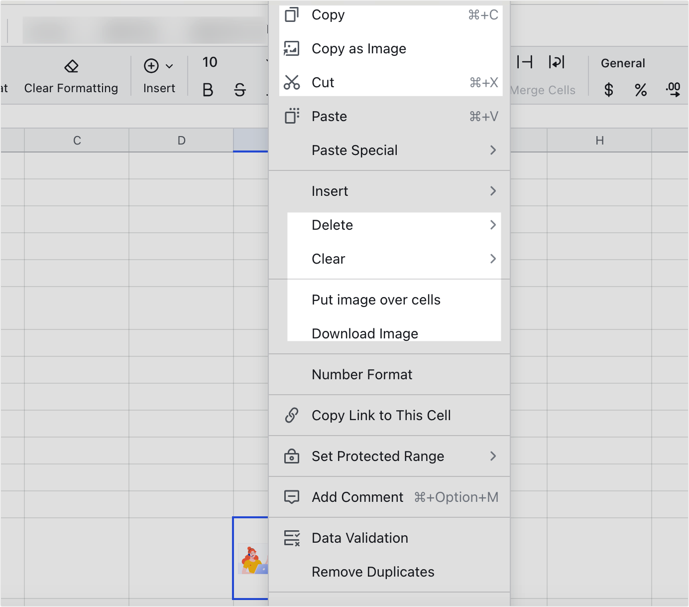 Insert images into Sheets