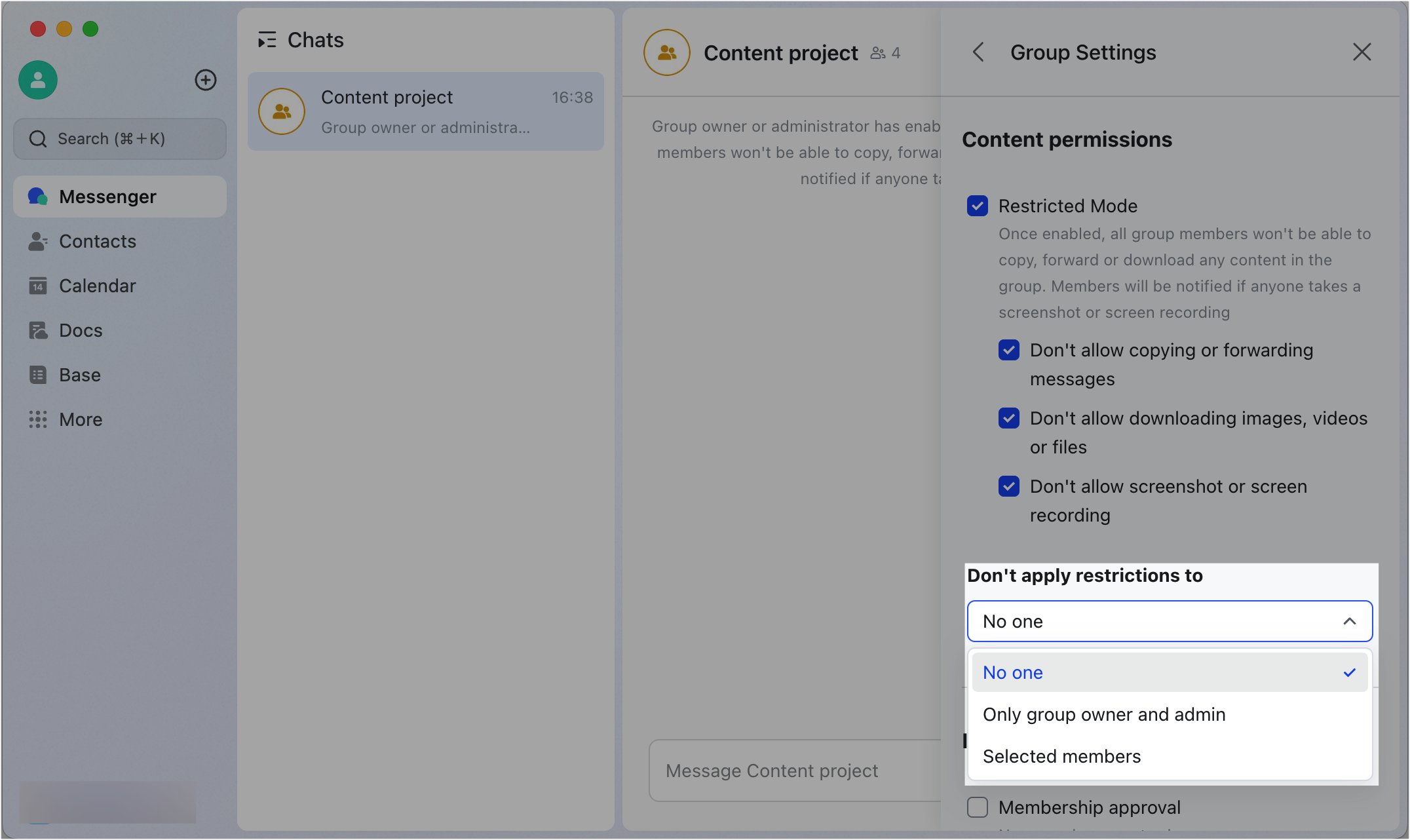Turn on Restricted Mode in chats
