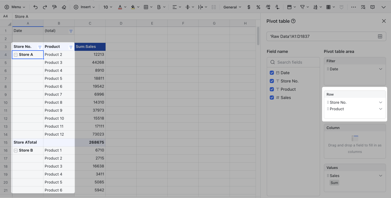 Use fields in pivot tables