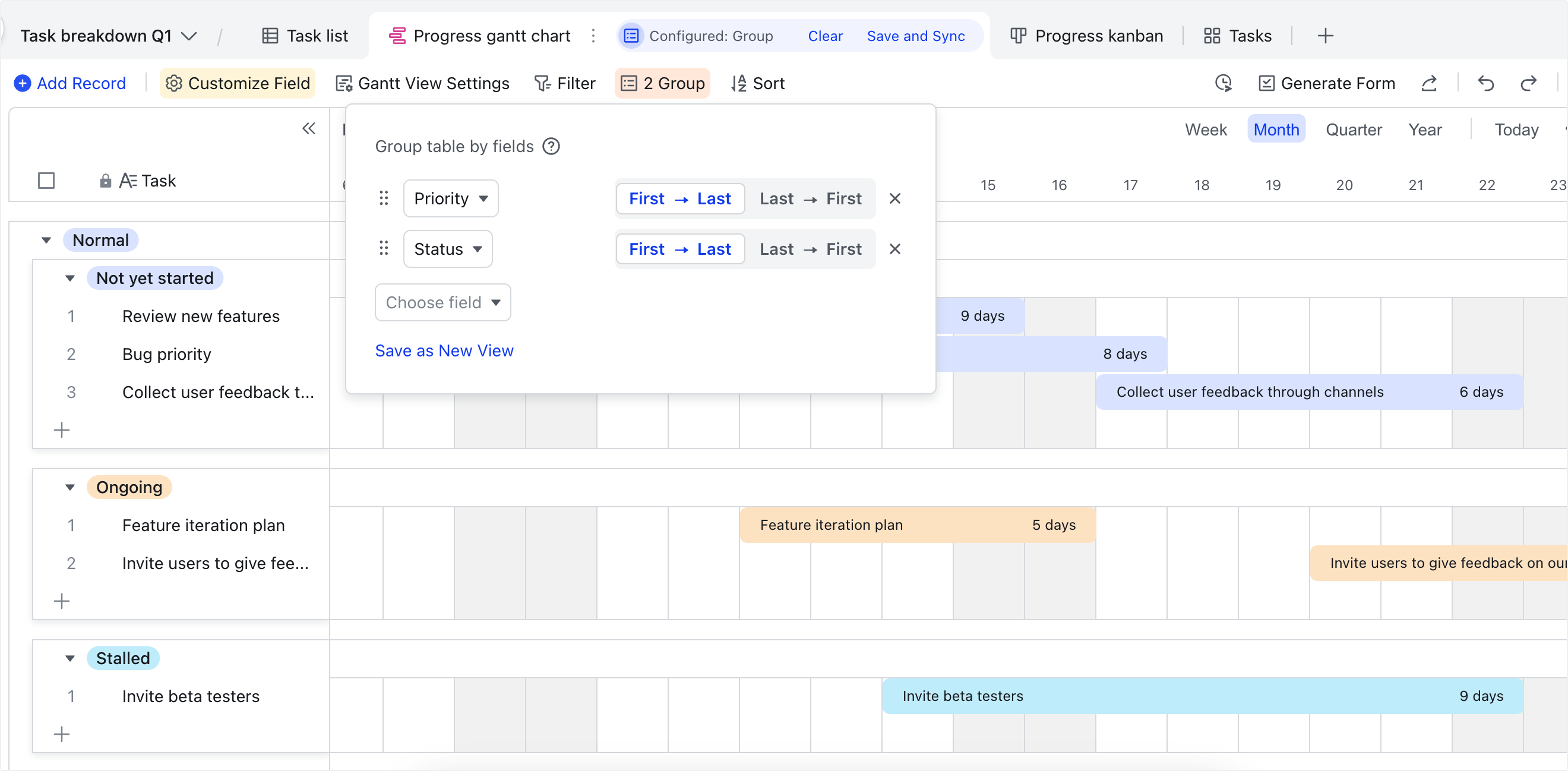 Use groups and filters in Base