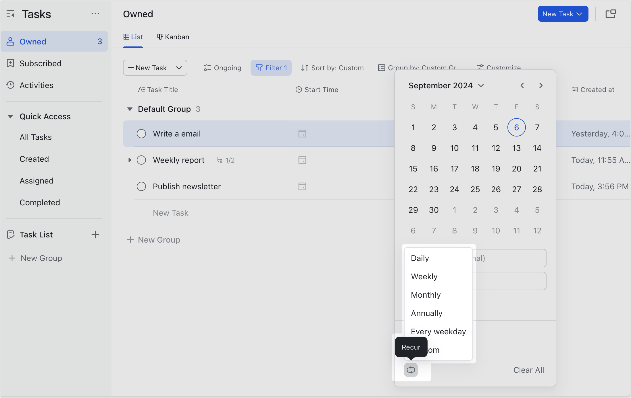 Create and manage recurring tasks Create and manage recurring tasks