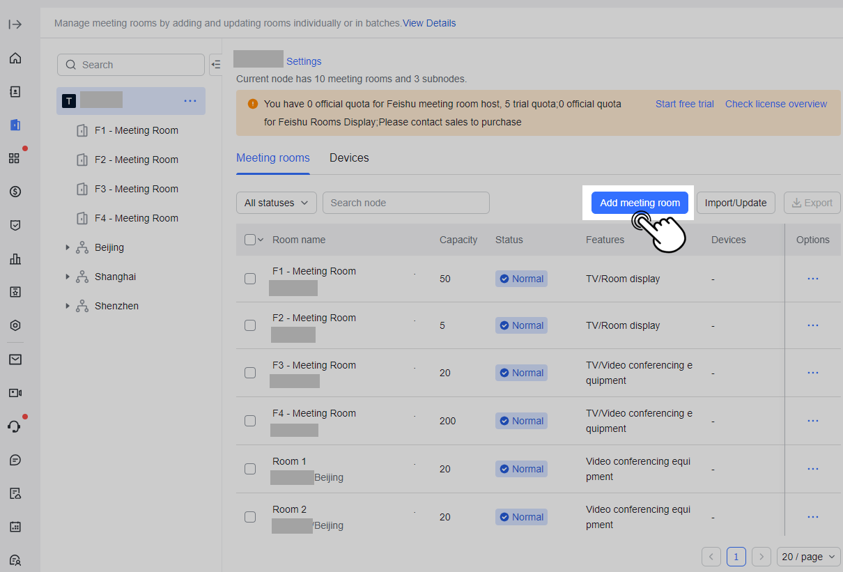 Add, edit, and delete meeting rooms