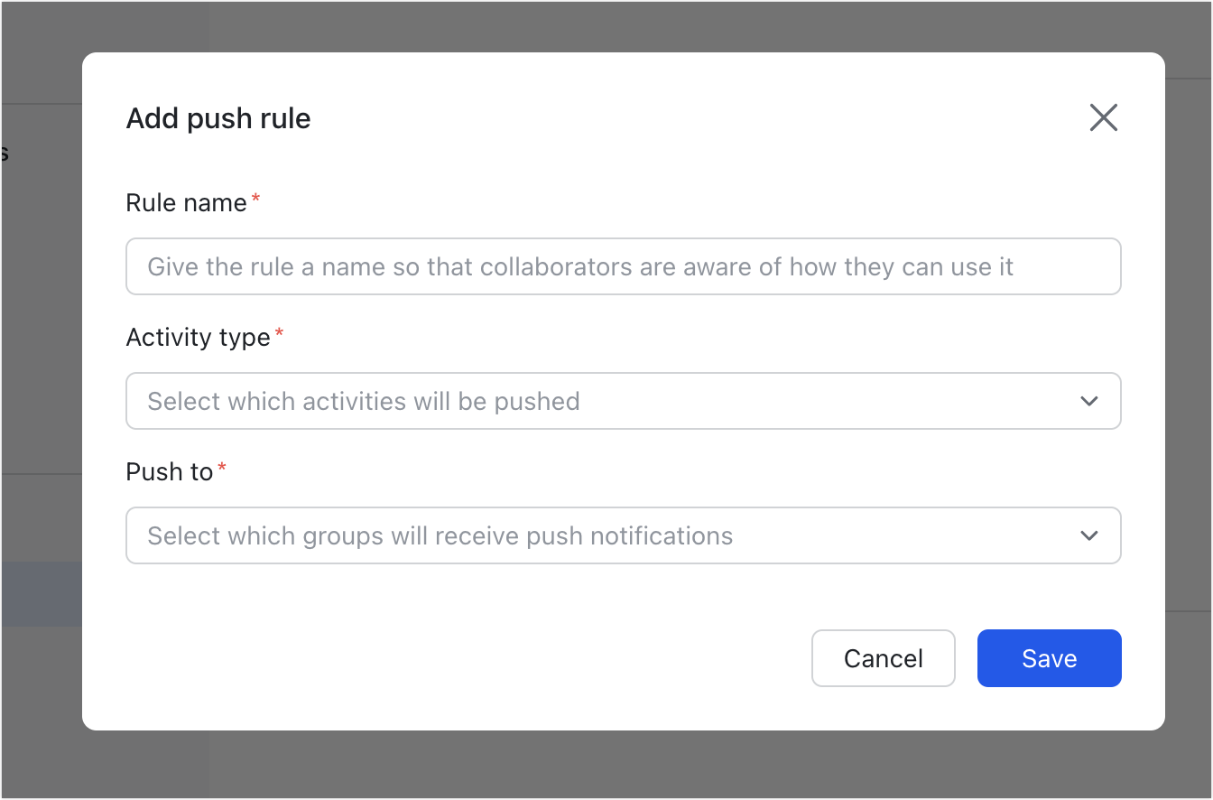 View task list activities and configure push rules