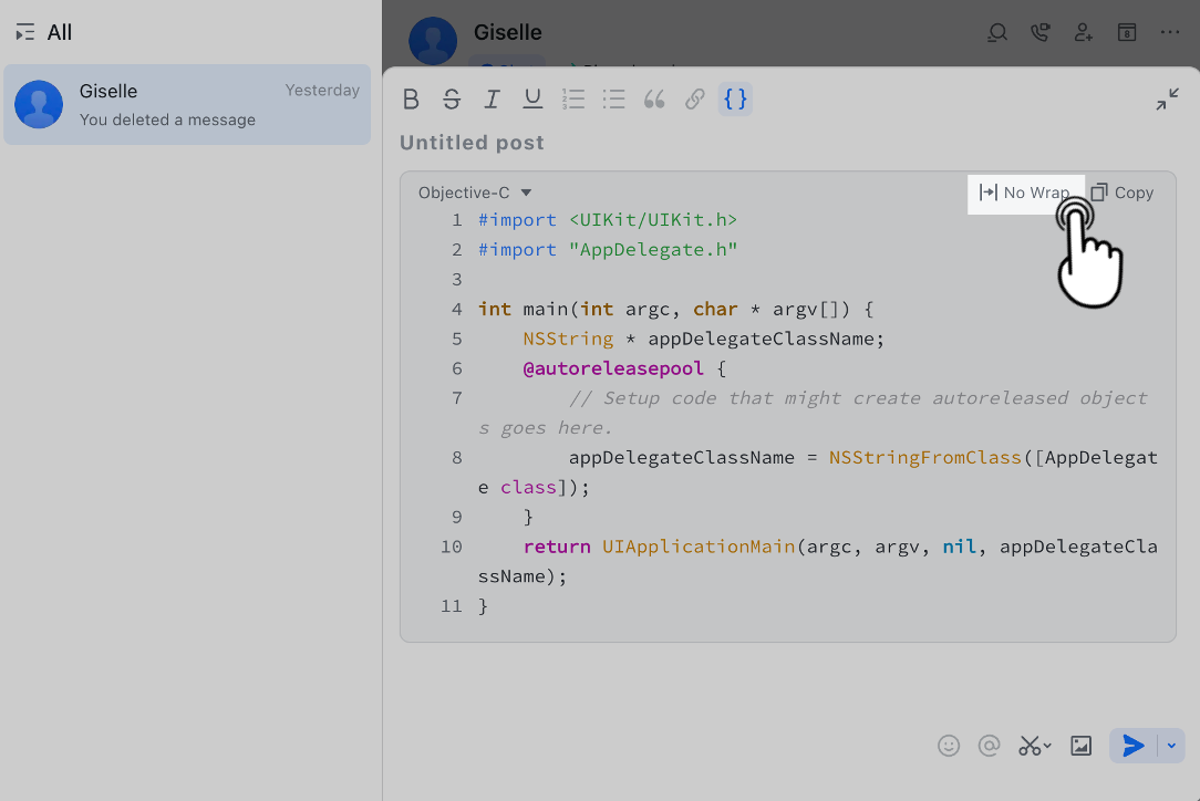 Send code block messages