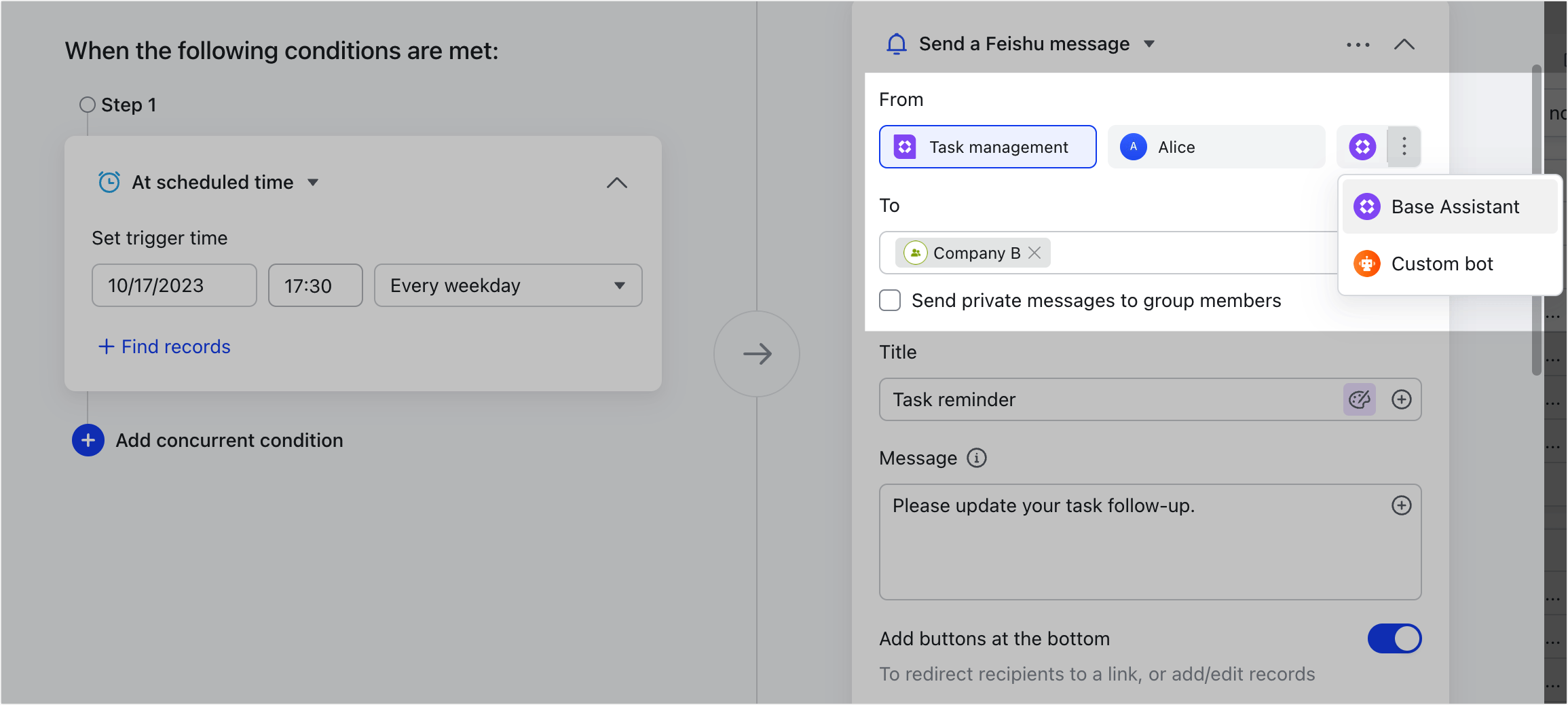 Send messages using different identities with automation