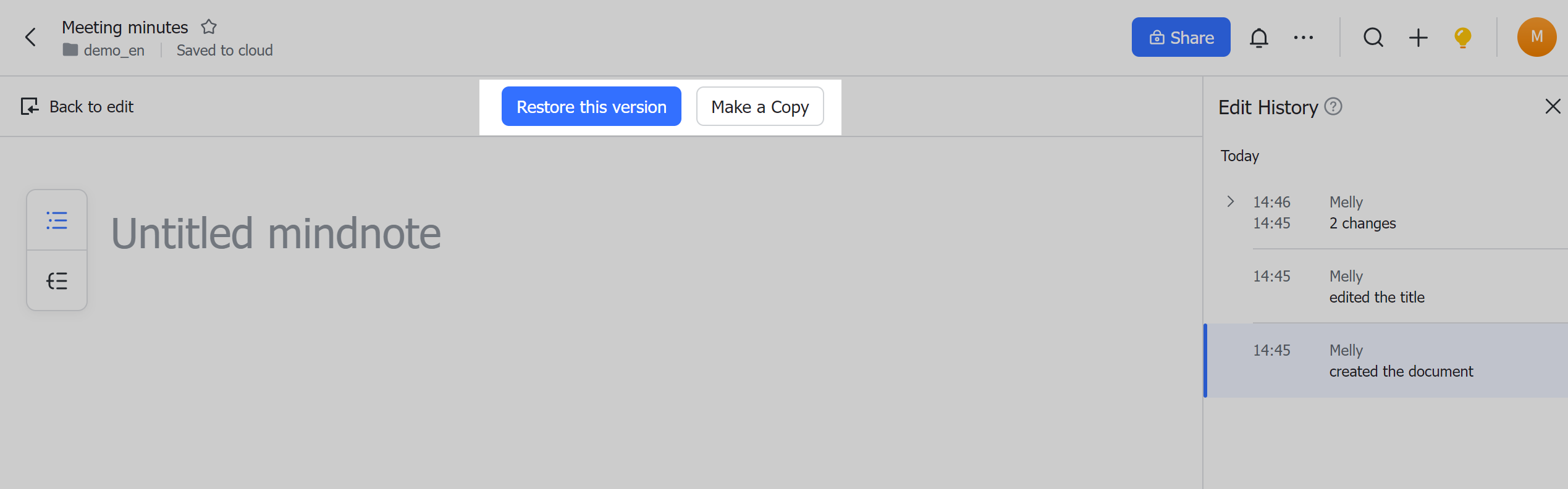 Use edit history in MindNotes