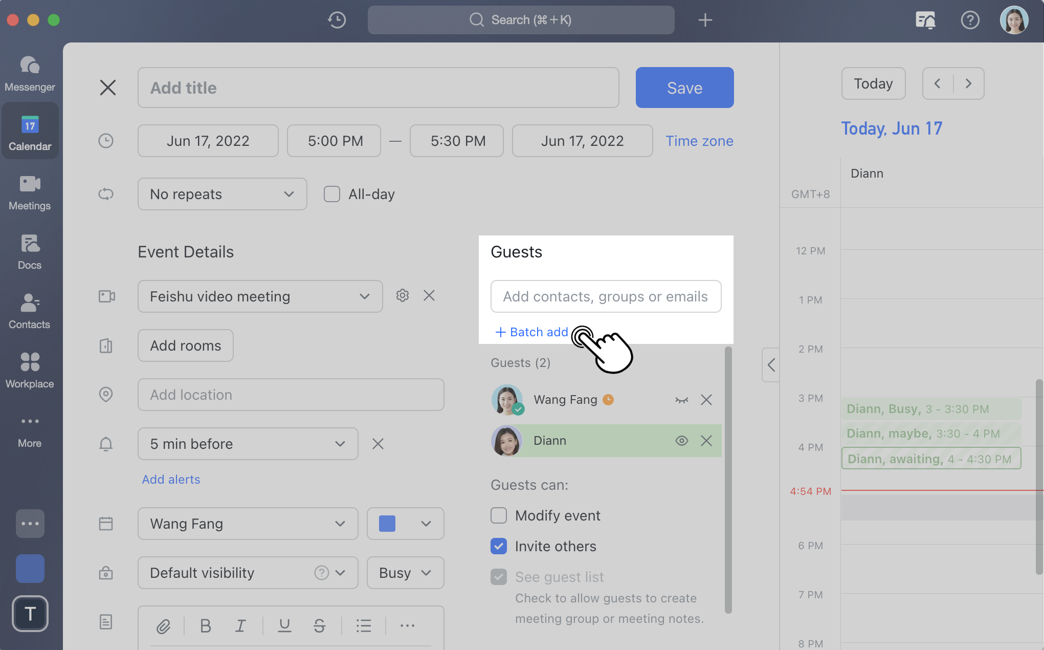 Check availability and share meeting invitations in chats