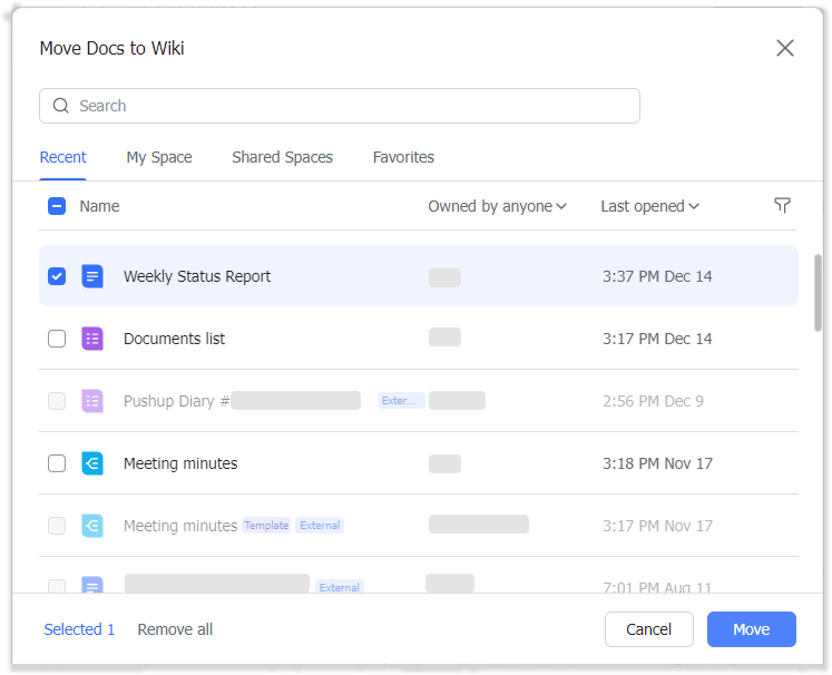 Move documents to Wiki or folder