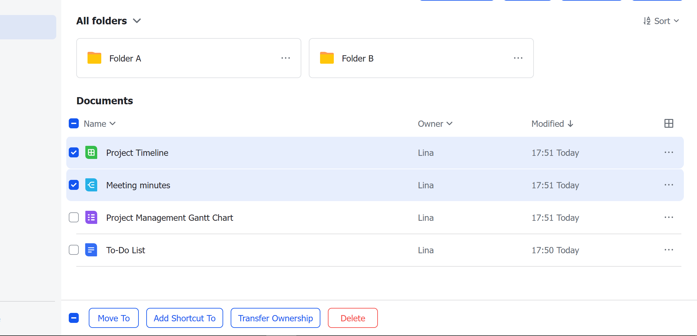 Move documents or folders