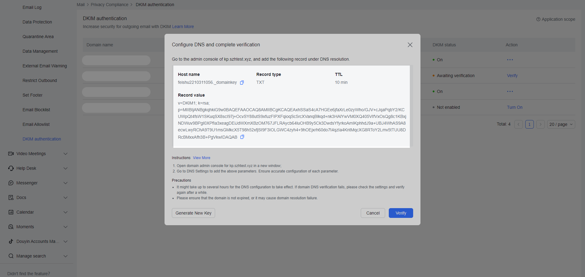 Admin | Configure DKIM email authentication