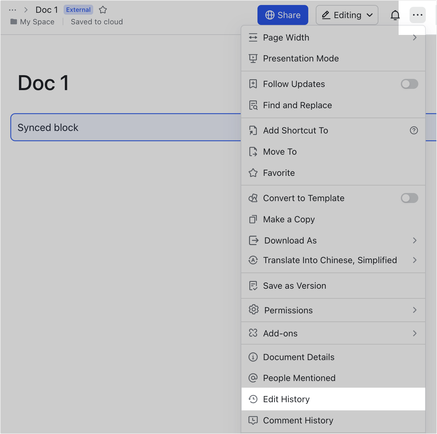 Use synced blocks in Docs
