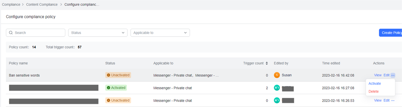 Configure content compliance