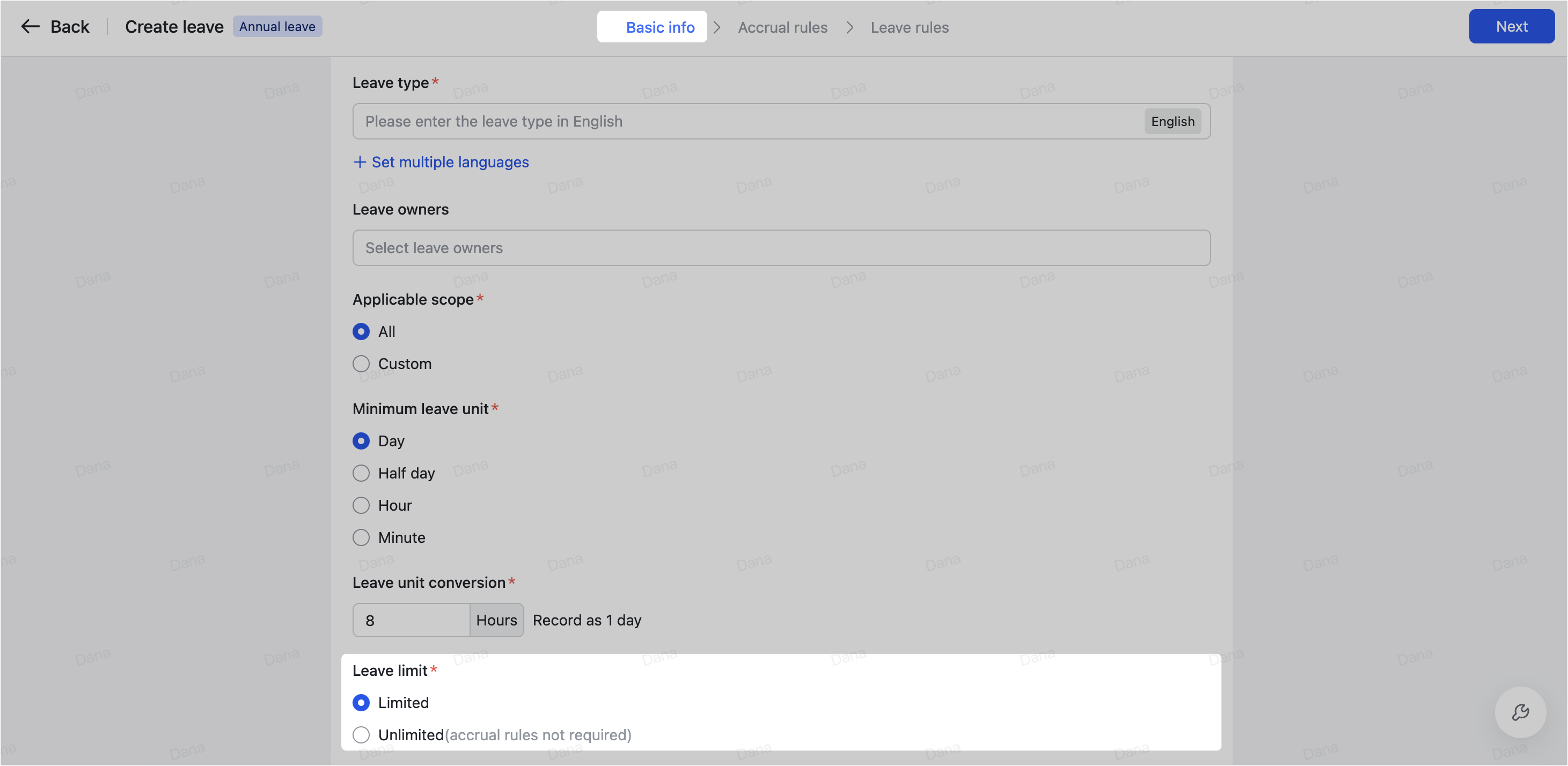 Admin | Configure leave type and rules