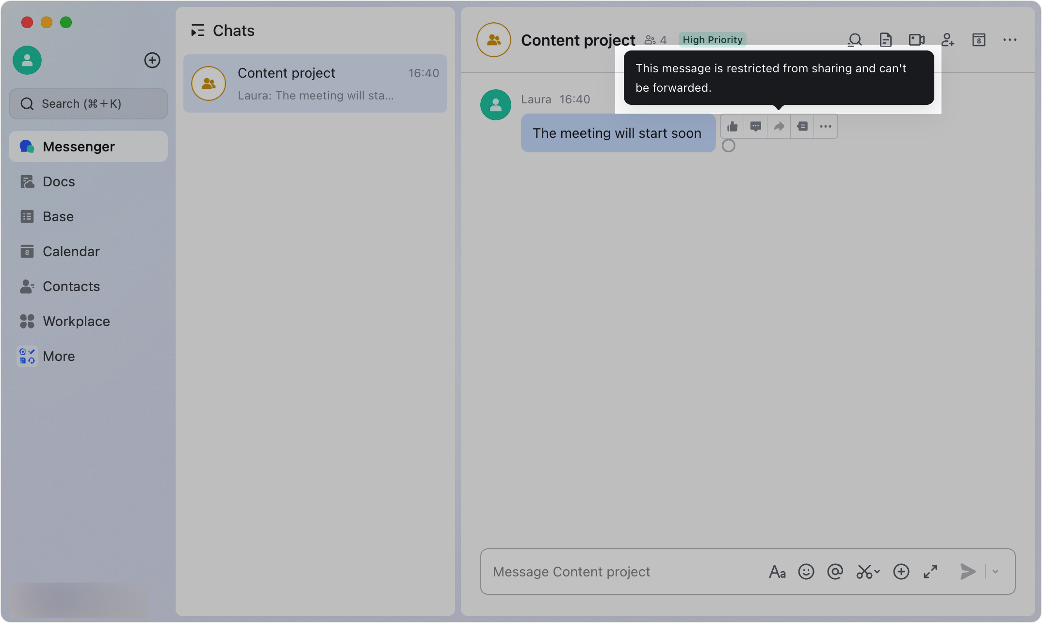 Restrict message sharing