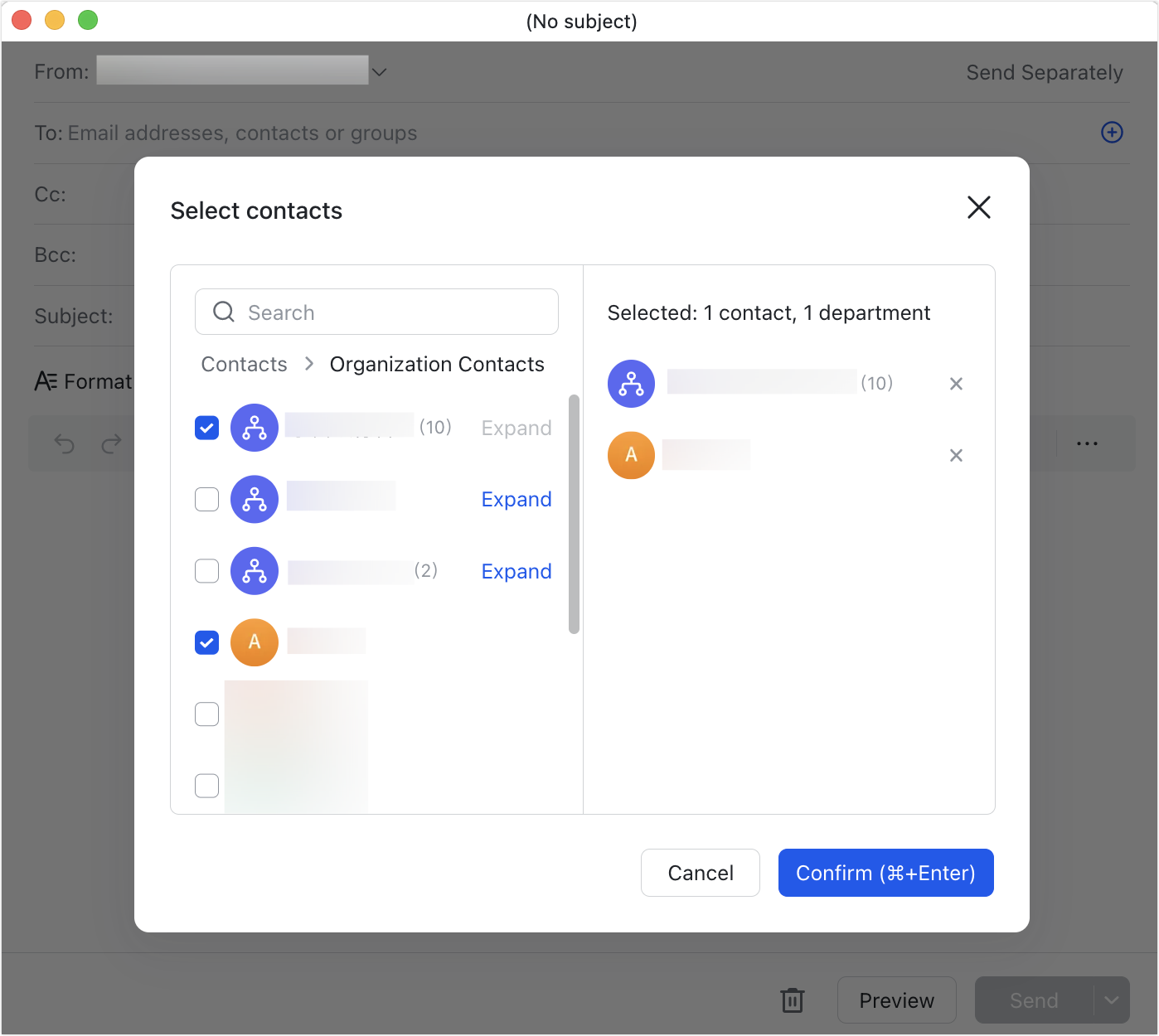 Select email recipients from your contacts list