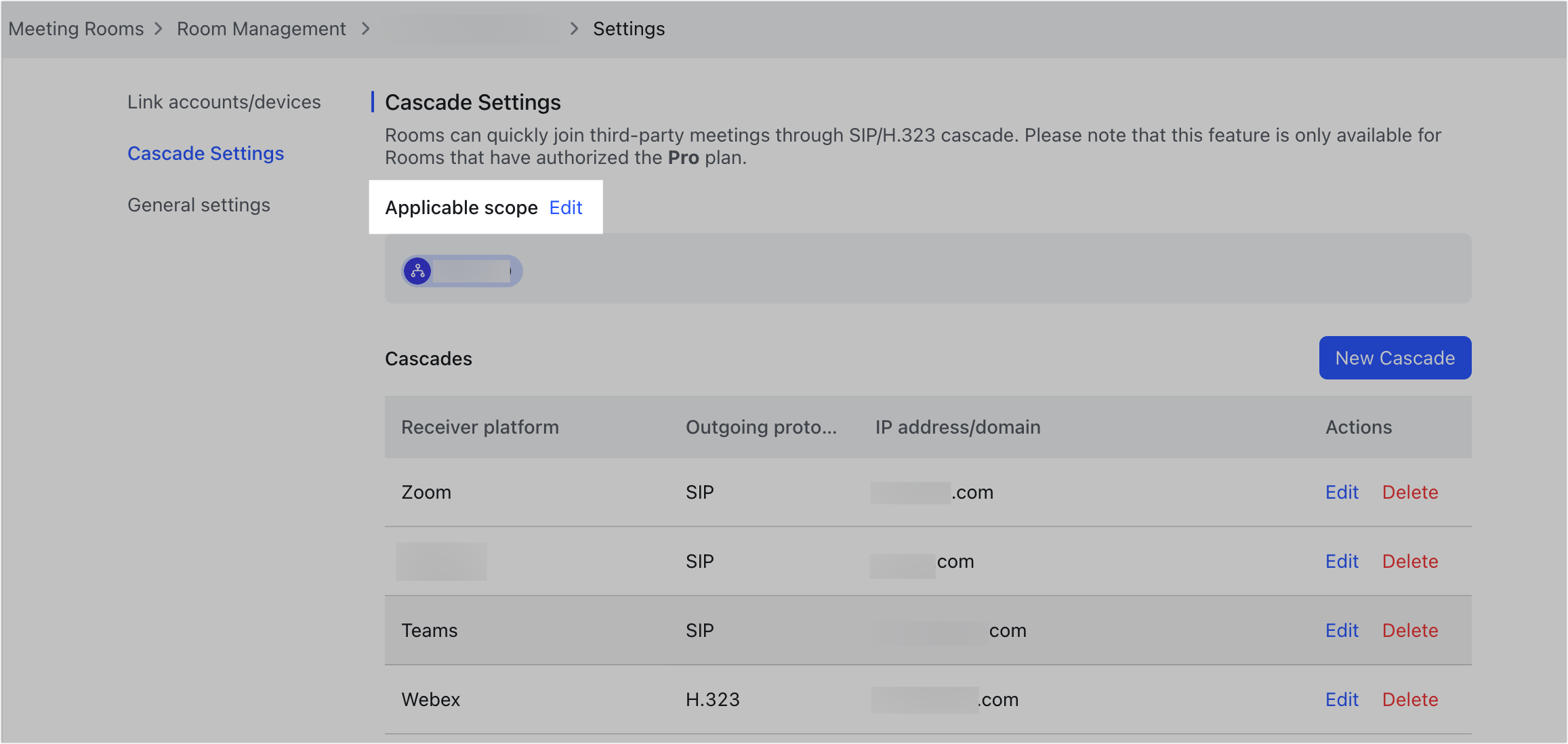 Admin | Set up Meeting Room cascades