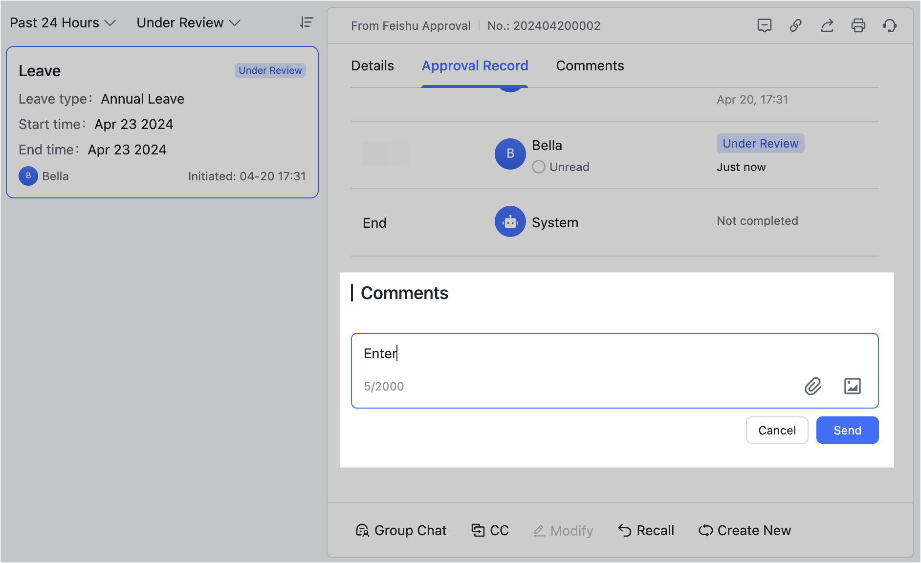Comment in approvals
