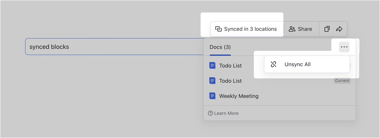 Use synced blocks in Docs