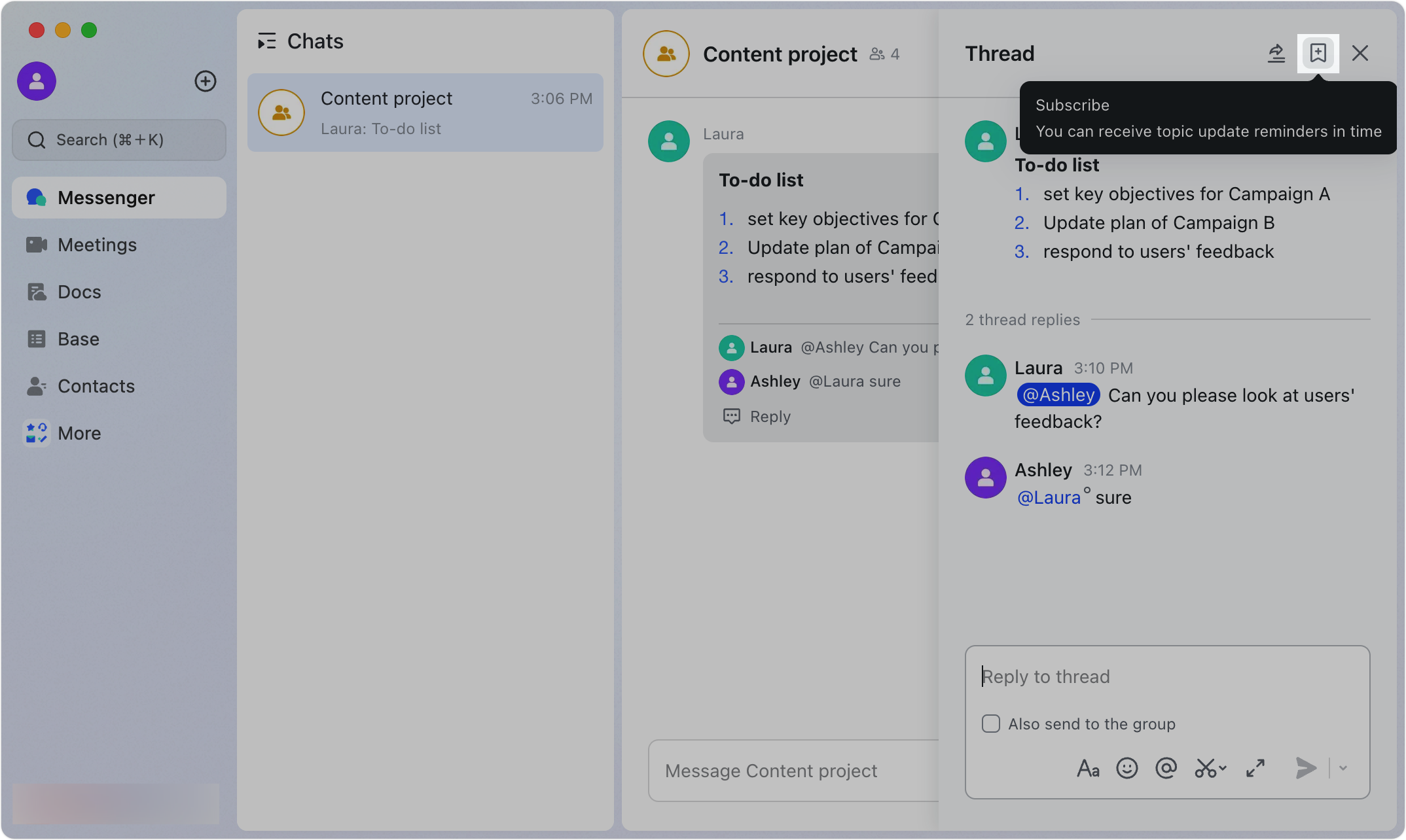 Reply to messages in a thread