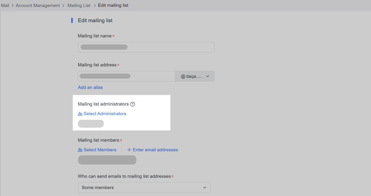 Admin | Manage mailing lists
