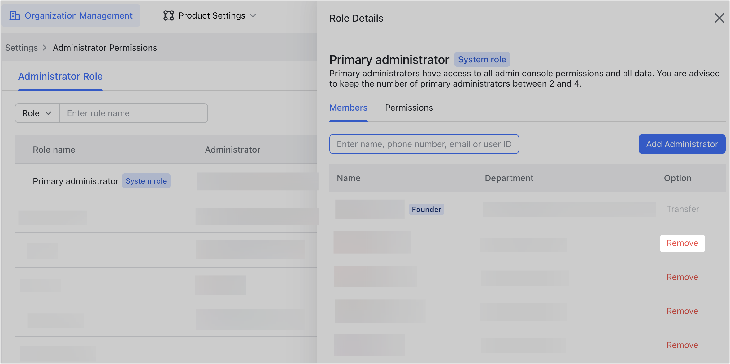 Admin | Add or remove primary administrators