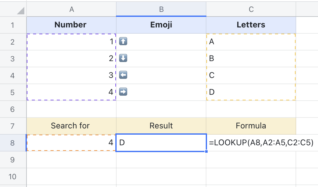 LOOKUP function for Sheets