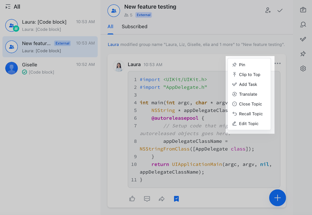 Send code block messages