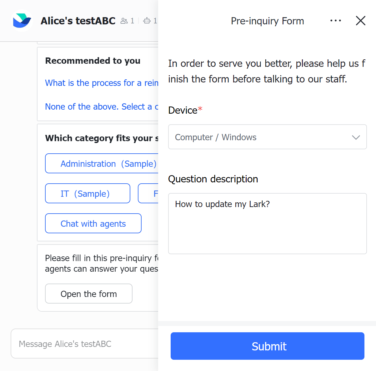 Configure Help Desk pre-inquiry forms