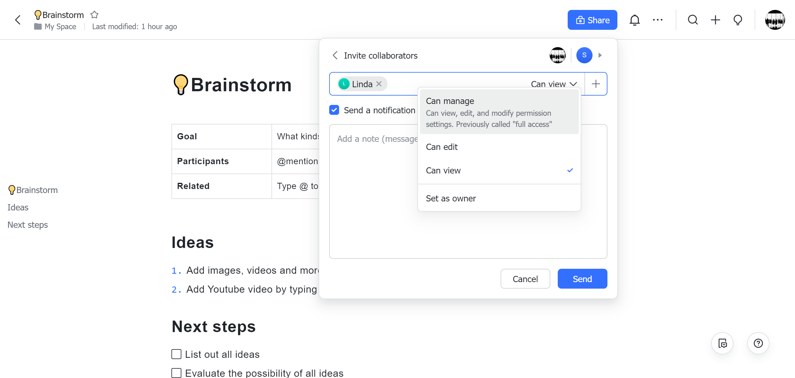 Share Docs and invite collaborators