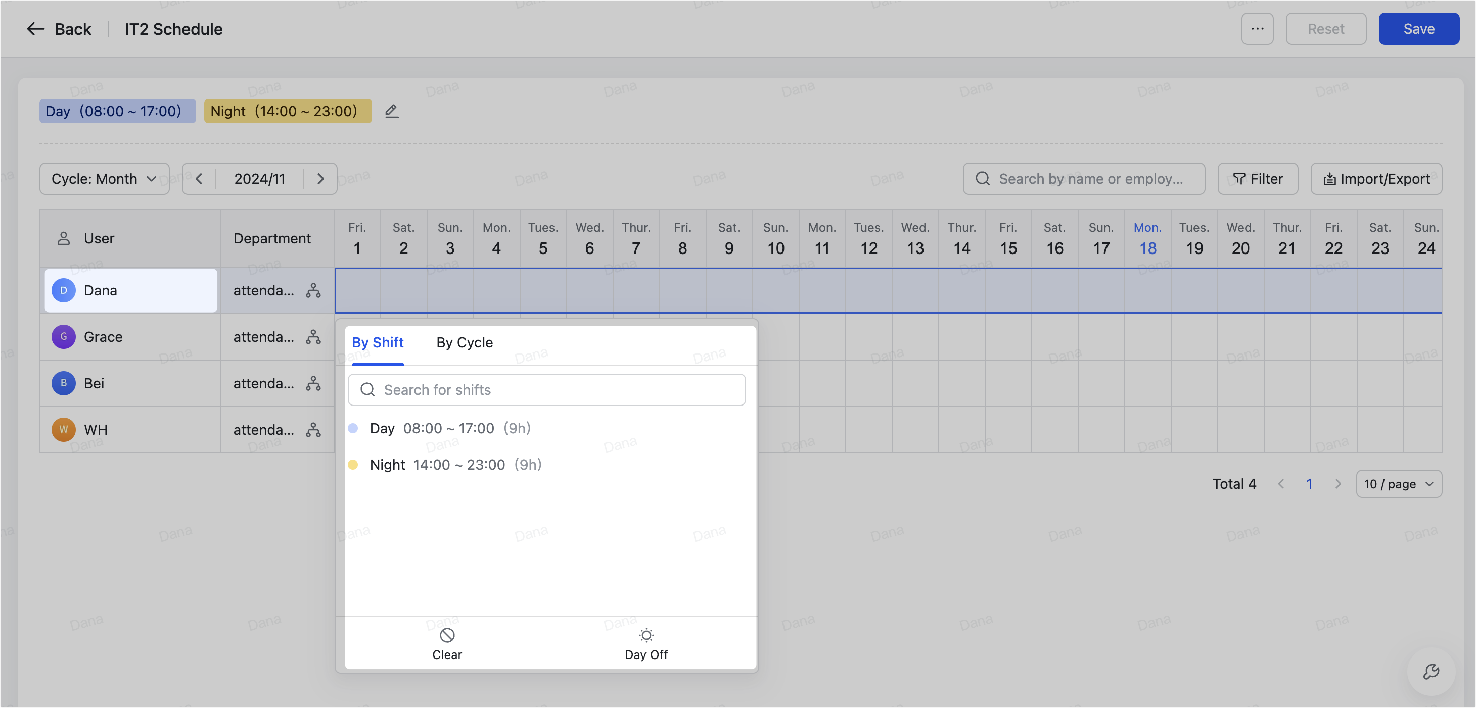 Admin | Set scheduled shift