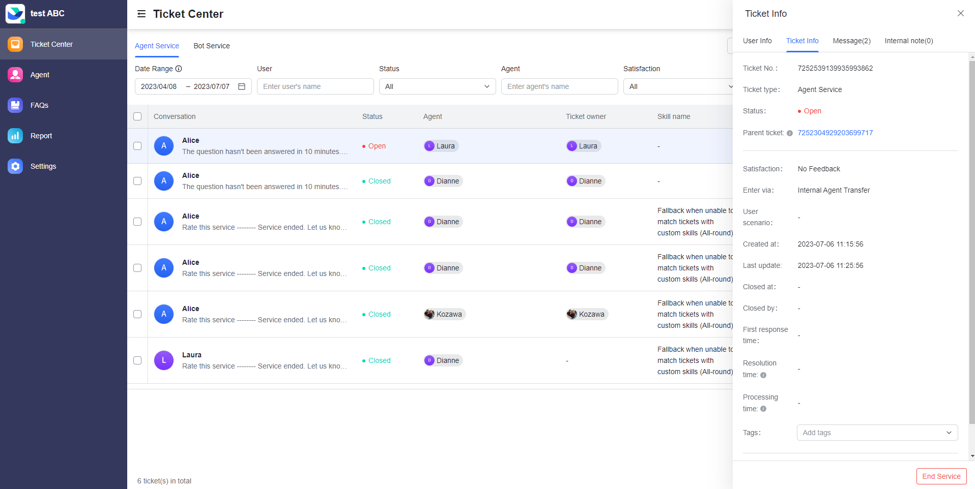 View ticket information
