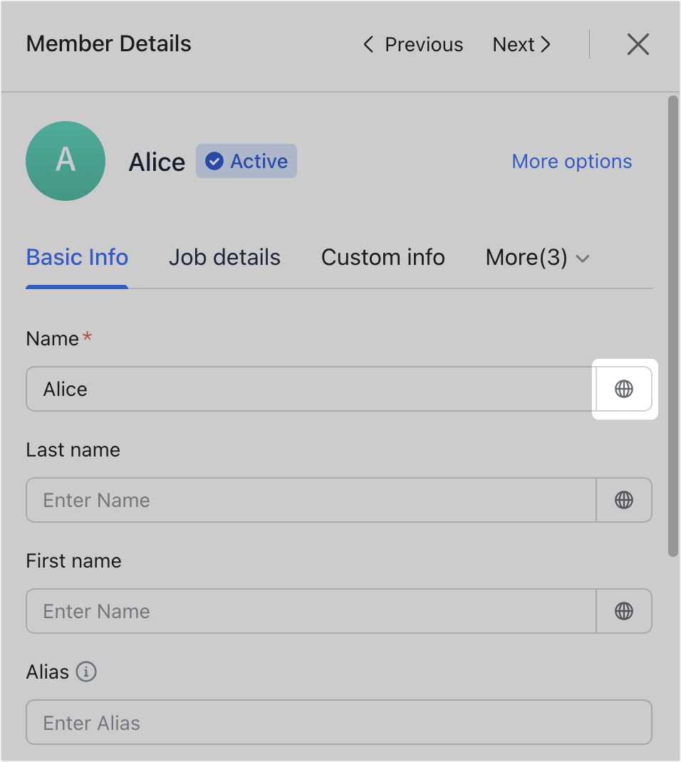 Admin | Set multilingual names for members