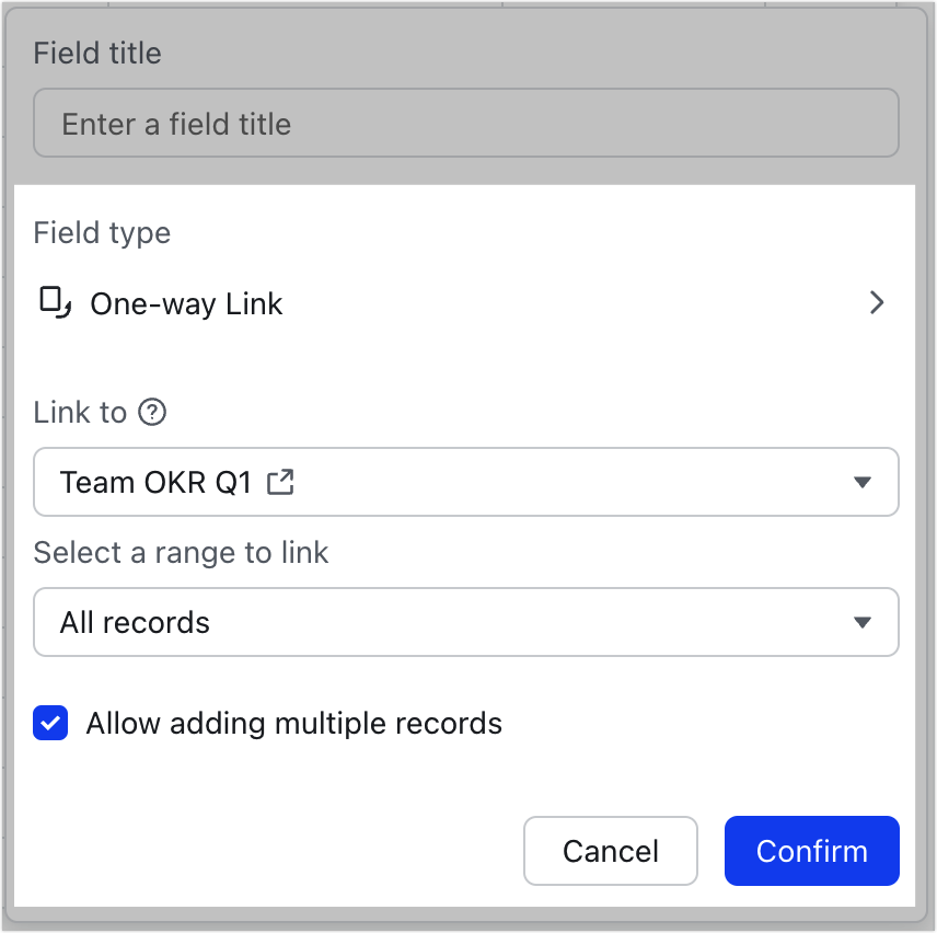 Use one-way link fields in Base