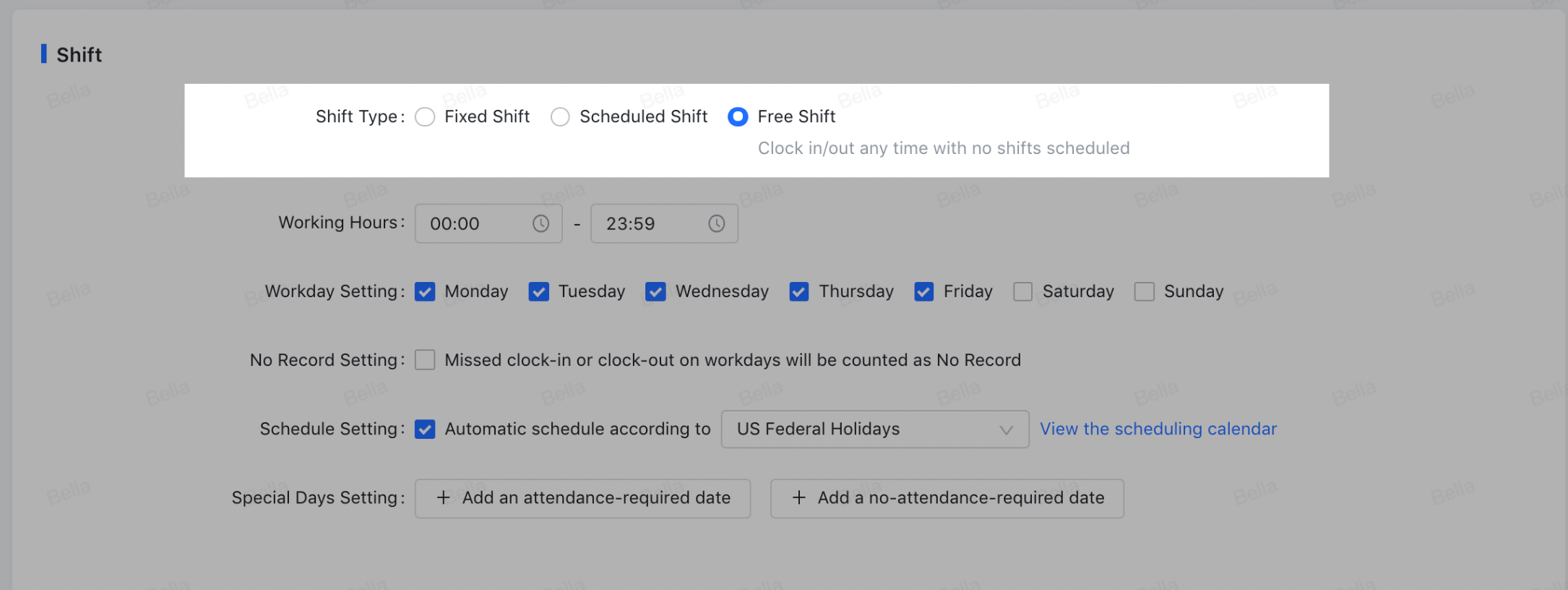 Admin | Set free shift attendance