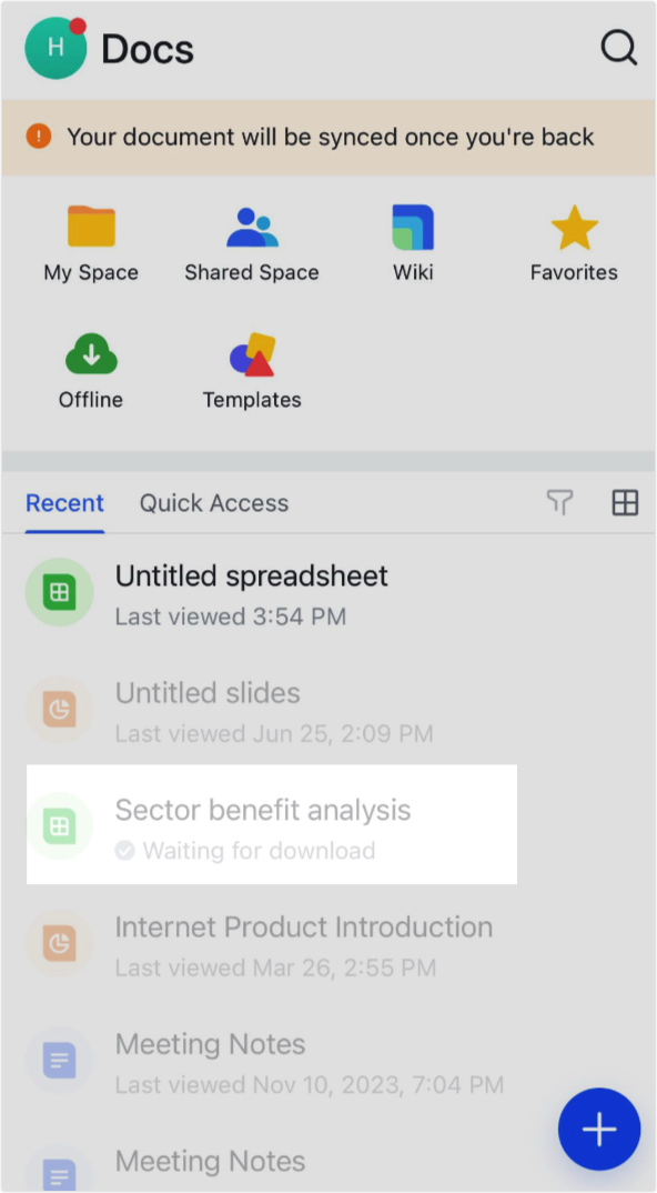 Make spreadsheets available offline on the mobile app