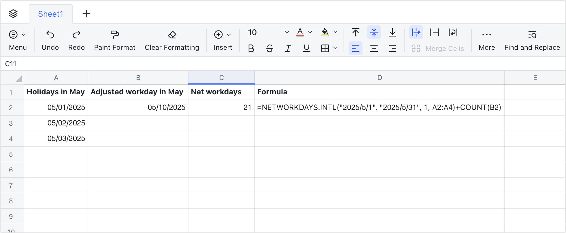 NETWORKDAYS.INTL function for Sheets