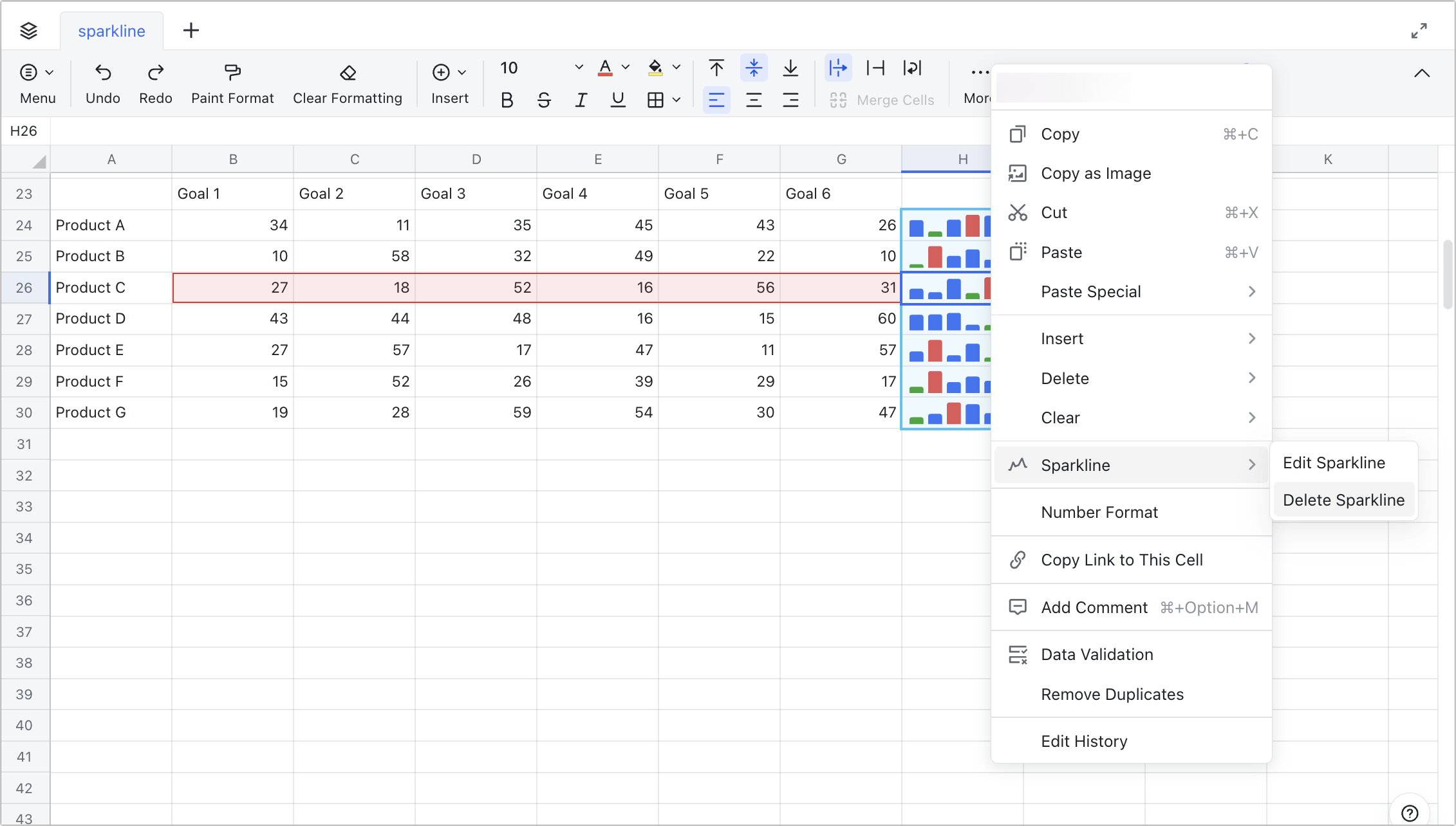 Use sparklines in Sheets