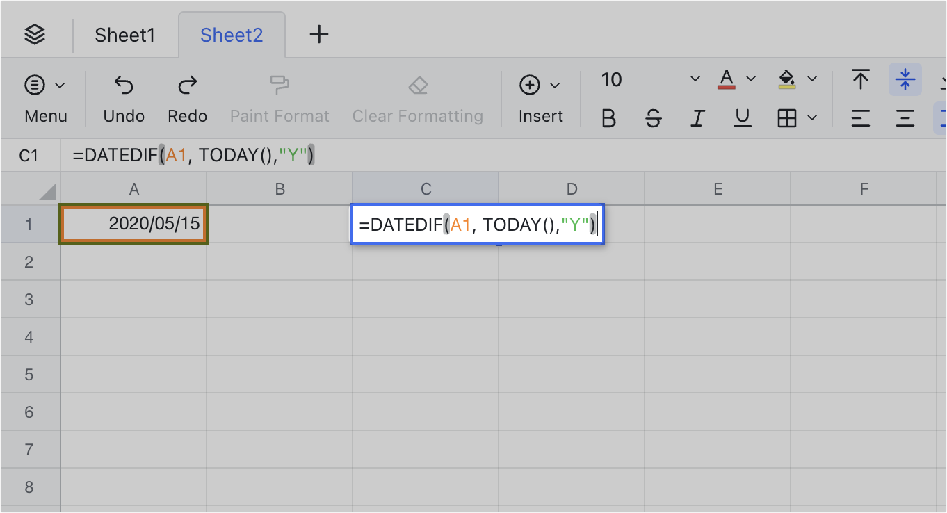 DATEDIF function for Sheets