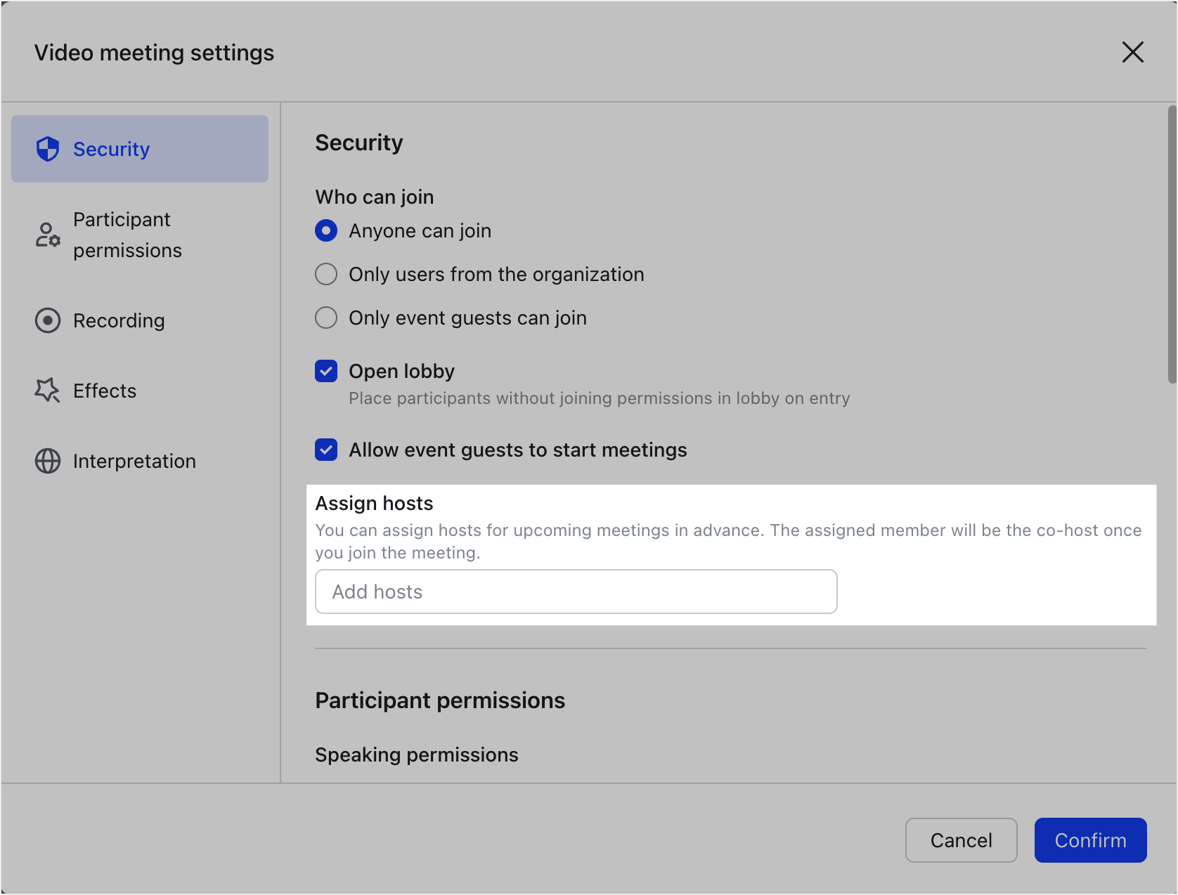 Choose a host or co-hosts for a meeting