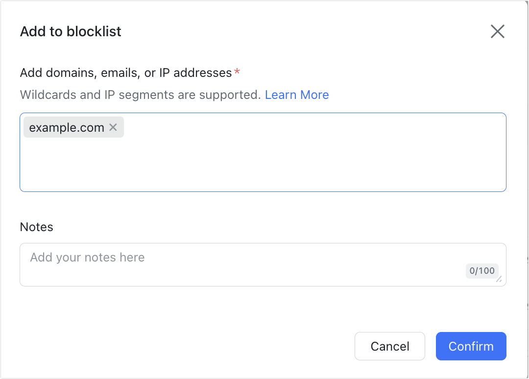 Admin | Create an email blocklist